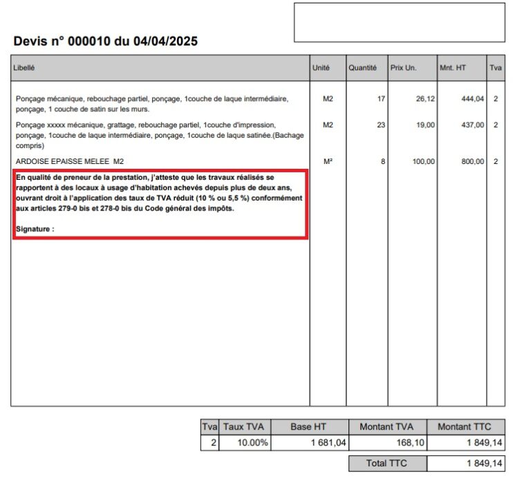 Mention TVA réduite à la place des attestations CERFA - Logiciel de ...